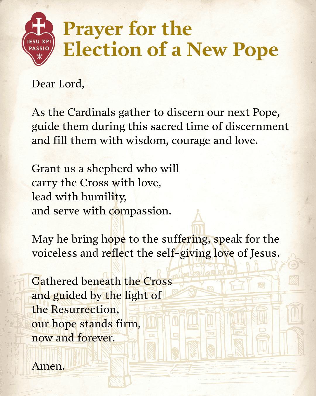 Prayer for the Election of a New Pope – The Passionists of Holy Cross ...